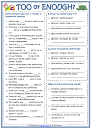 Too and Enough ESL Printable Worksheets and Exercises